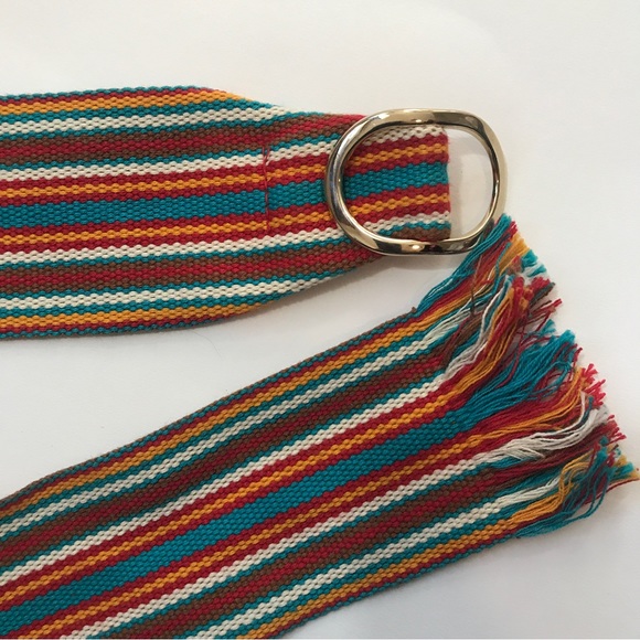 Vintage | Accessories | Vintage Boho Belt Fringe Stripes Aqua Blue ...